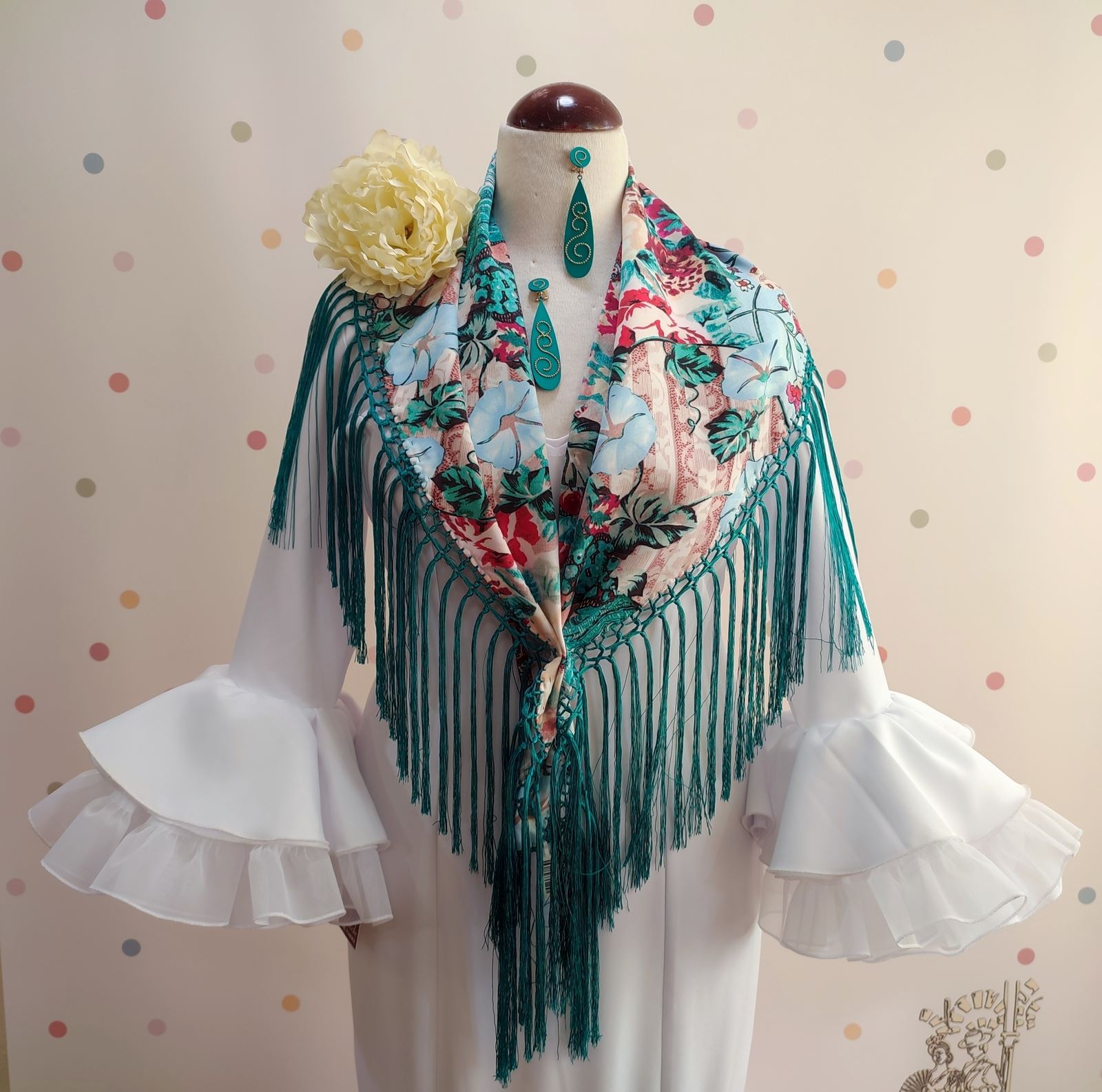 Manton Estampado CRIS PATCHWORK Aguamarina | PEDROCHE GITANA